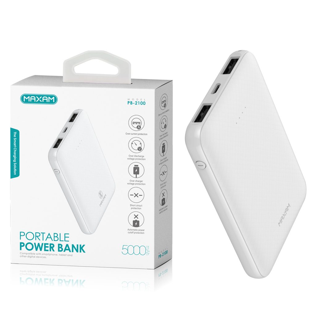 PB-2100 White 2.1A 5000mAh Power bank – maxam