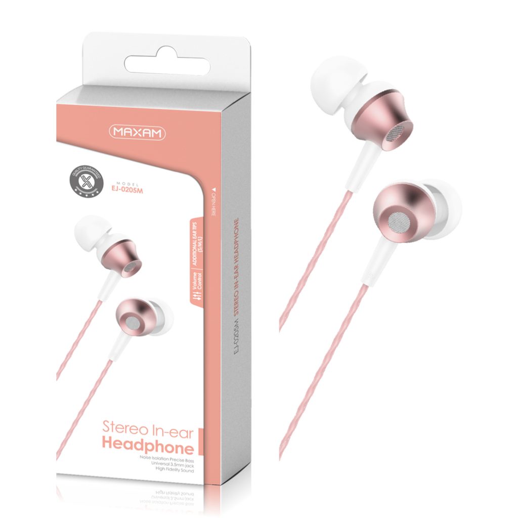 EJ-0205M Rose&Gold Mic/Vol 1.2M HEADPHONE MIC – maxam